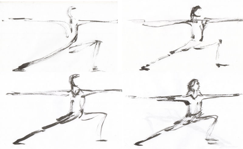 Geeta Iyengar -Drawing of Warrior 2. Virabhadrasana 2. – Yoga Drawings